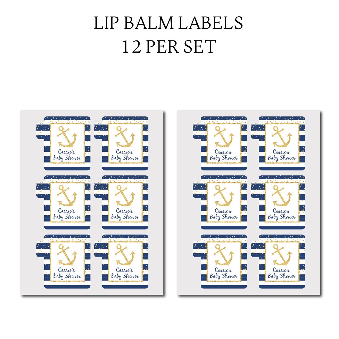 Nautical Anchor Navy Blue Stripes Gold Confetti PRINTED | Etsy