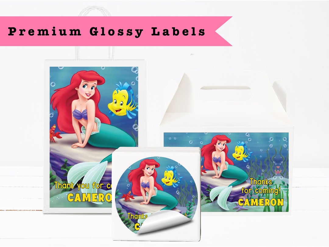 The Little Mermaid Princess Ariel - PRINTED GLOSSY LABELS - for Party ...