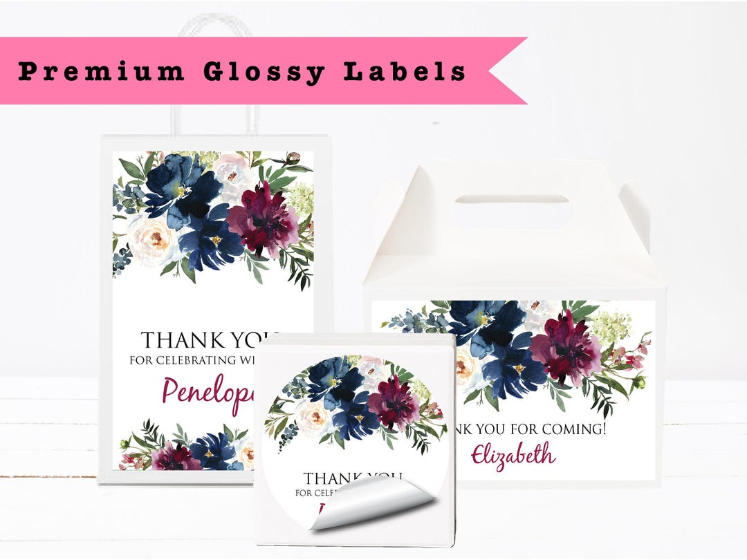 Burgundy Blush Navy Blue Floral Botanical Flowers Watercolor | PRINTED ...