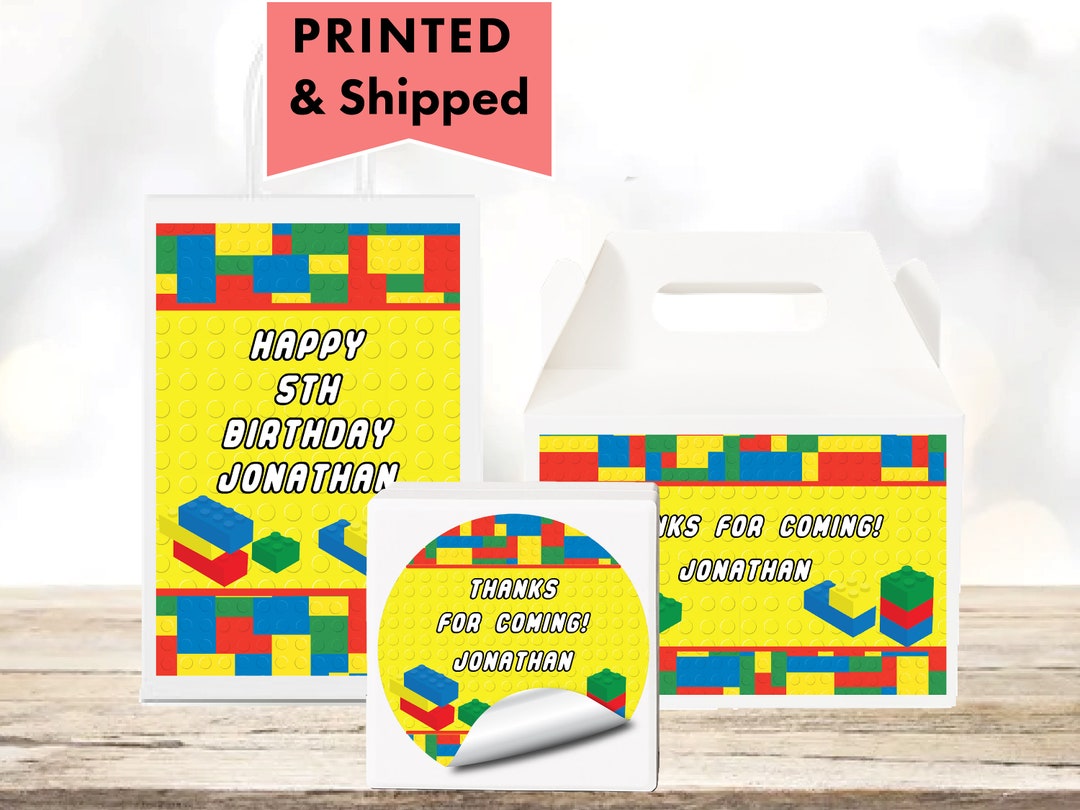 Colorful Bricks Building Blocks PRINTED GLOSSY LABELS For Party Favor ...