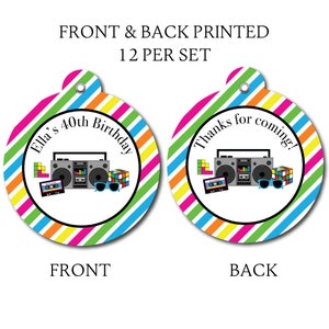 Totally 80's 1980 Eighties Retro Neon Theme - PRINTED GIFT TAGS - Thank ...