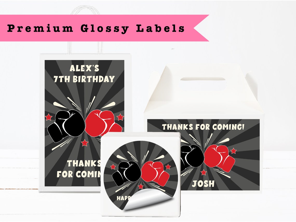 Boxing Themed Boxing Gloves PRINTED GLOSSY LABELS for - Etsy