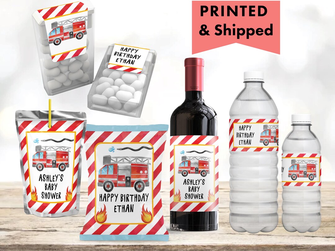 Firetruck Fire Truck Sound the Alarm Watercolor Chip Bag, Water Bottle ...