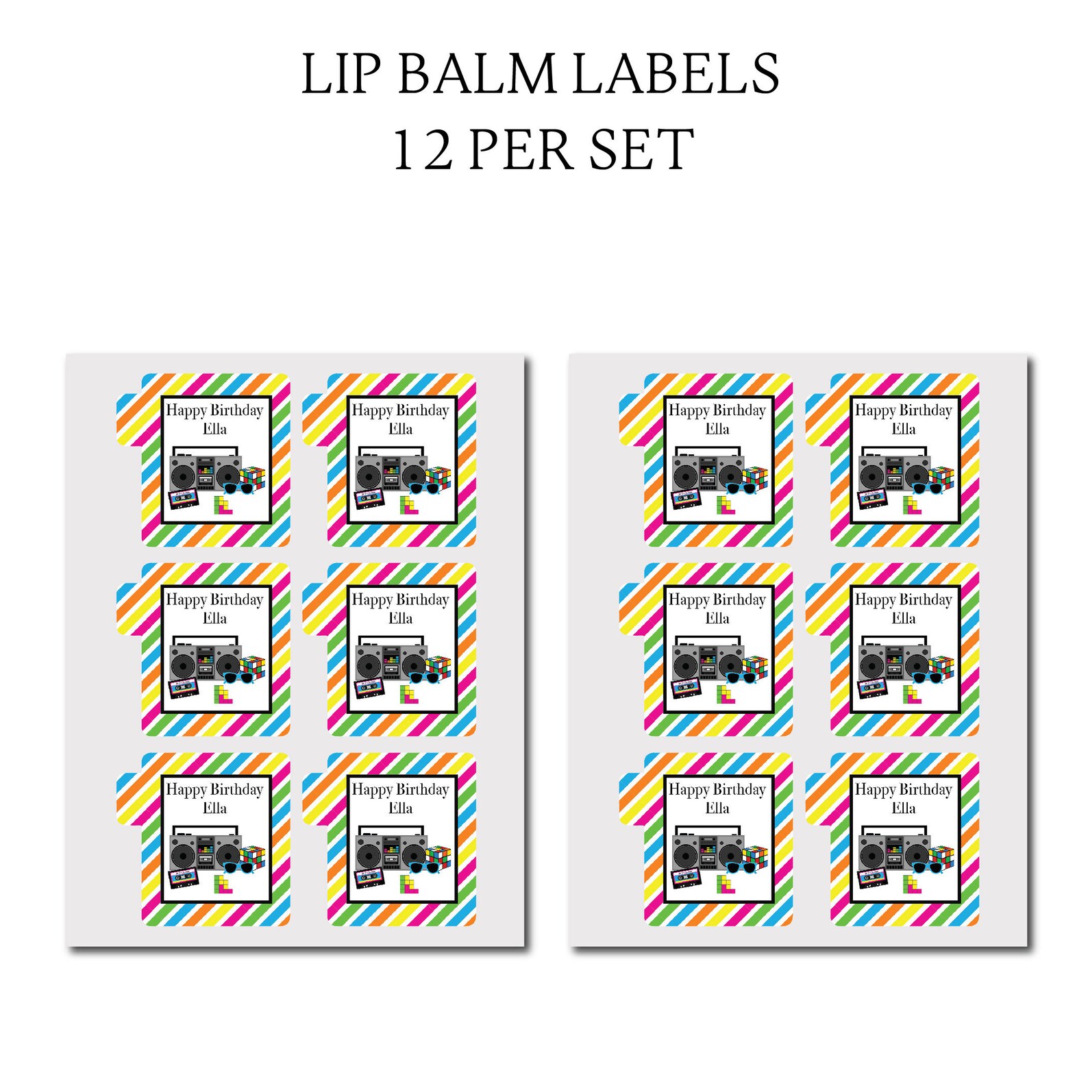 Totally 80's 1980 Eighties Retro Neon Theme - PRINTED GLOSSY LABELS ...
