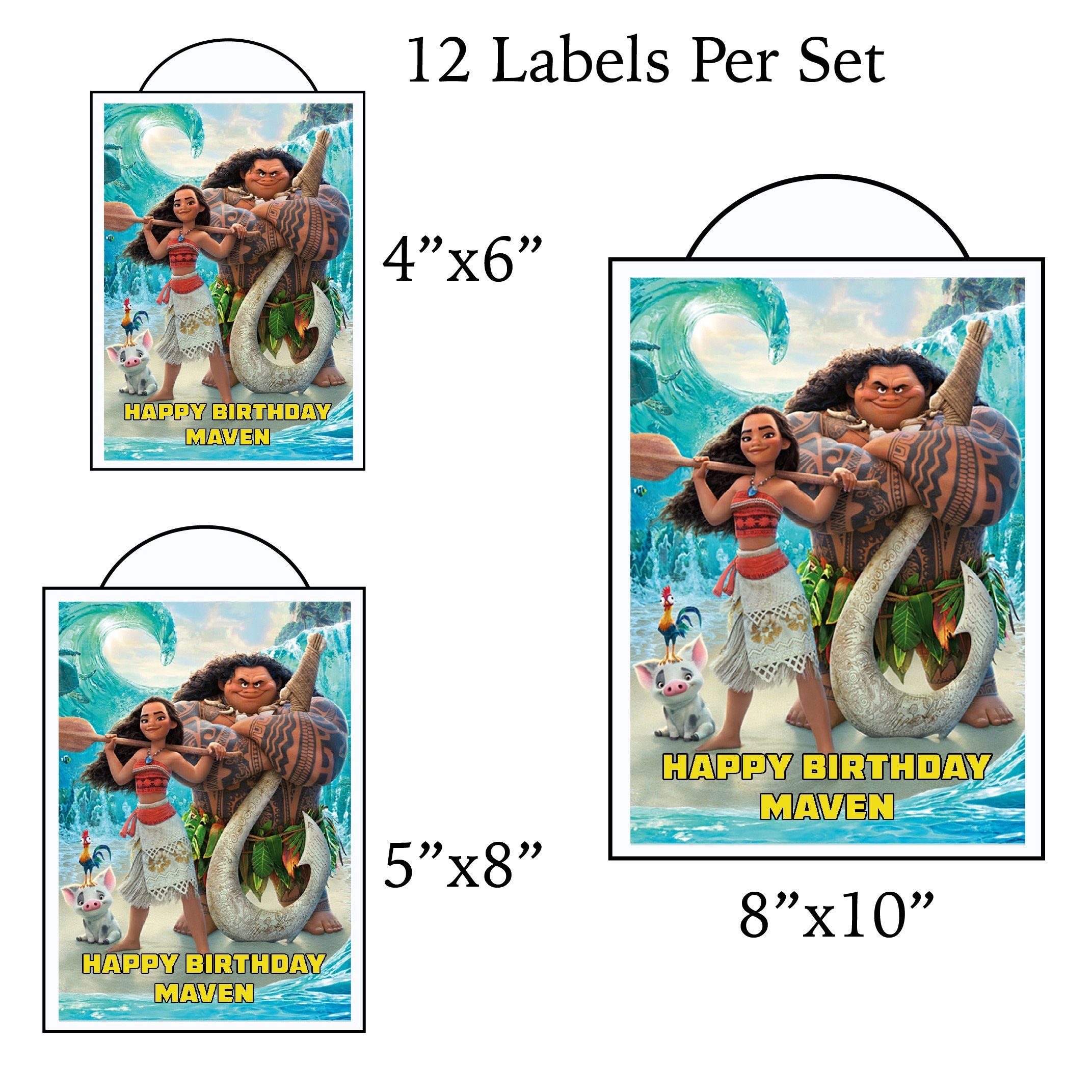 Moana PRINTED GLOSSY LABELS for Party Favor Bags Gable - Etsy