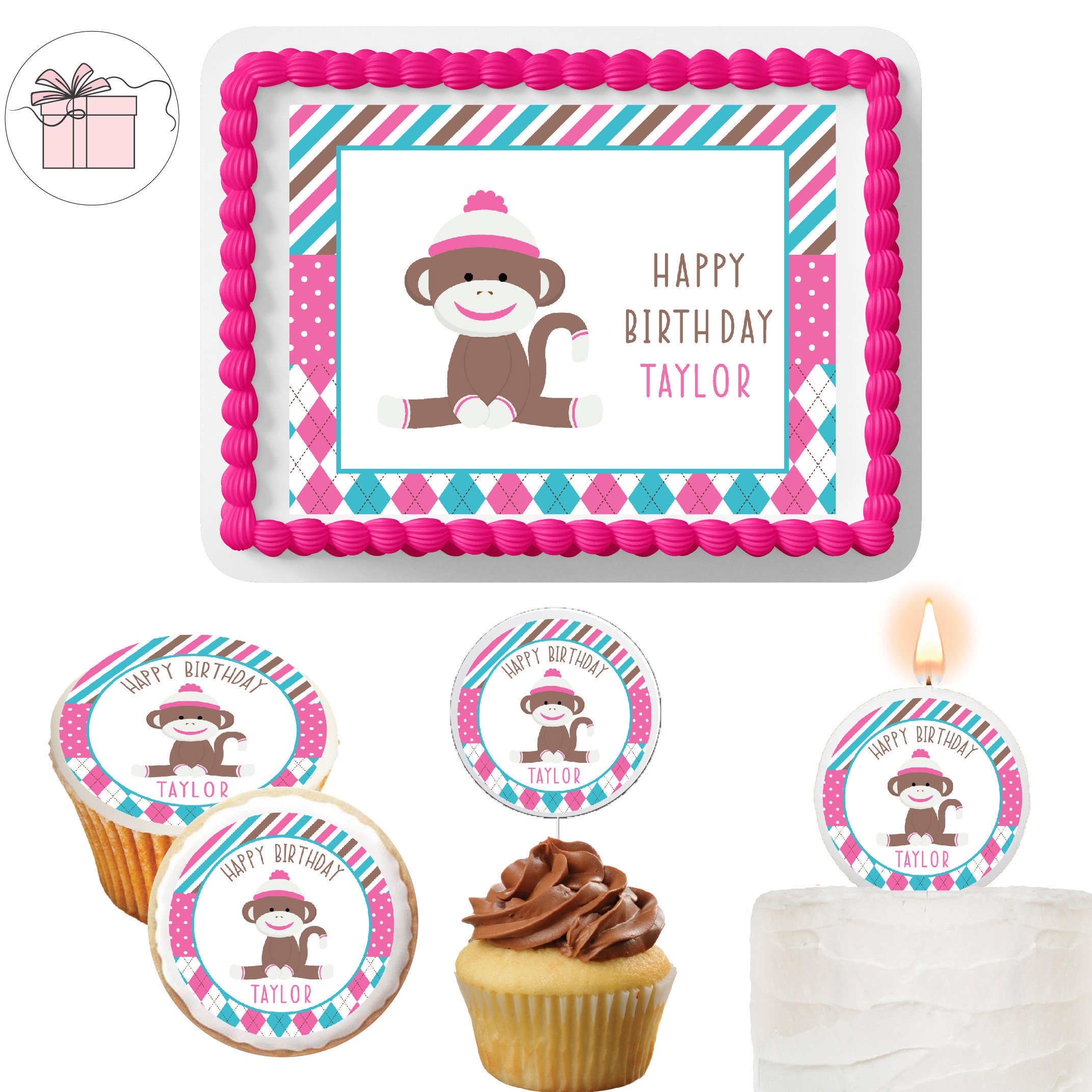 Pink Sock Monkey Birthday Cake