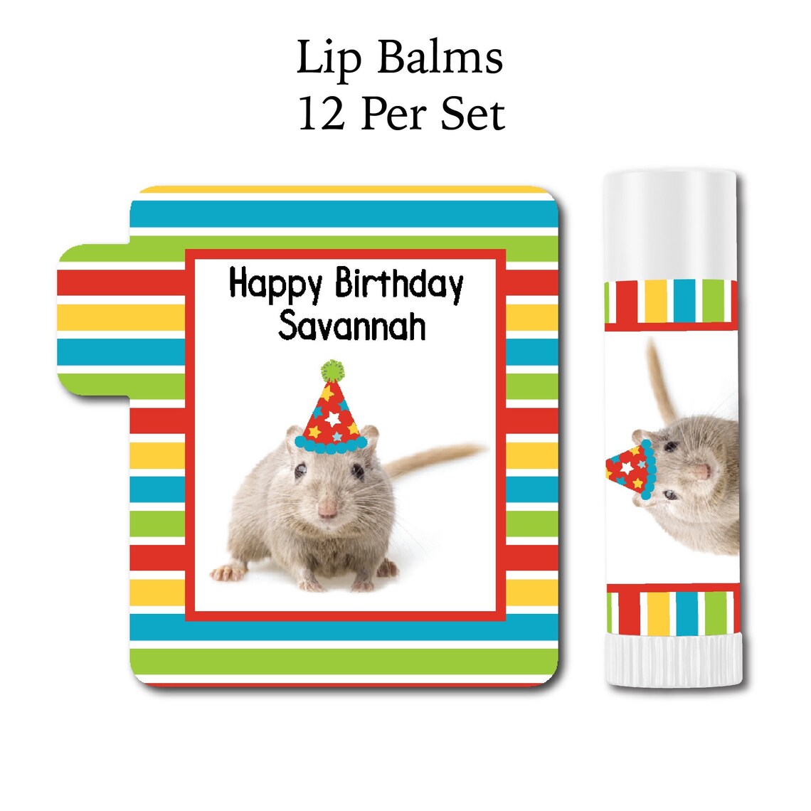 Gerbil in Party Hat Bright Colorful Happy Gerbil Birthday - Lip Balms ...
