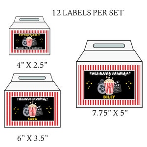 Movie Theatre Cinema Film Popcorn Movie Night PRINTED GLOSSY LABELS for ...