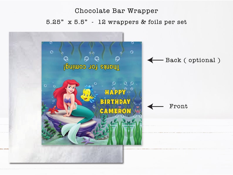Ariel the Little Mermaid PRINTED CANDY BAR Wrappers Chocolate - Etsy