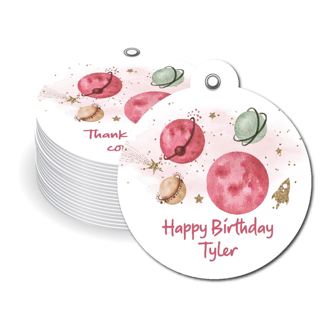 Outer Space Planets Rocket Ship Stars Gold Glitter - PRINTED GIFT TAGS ...