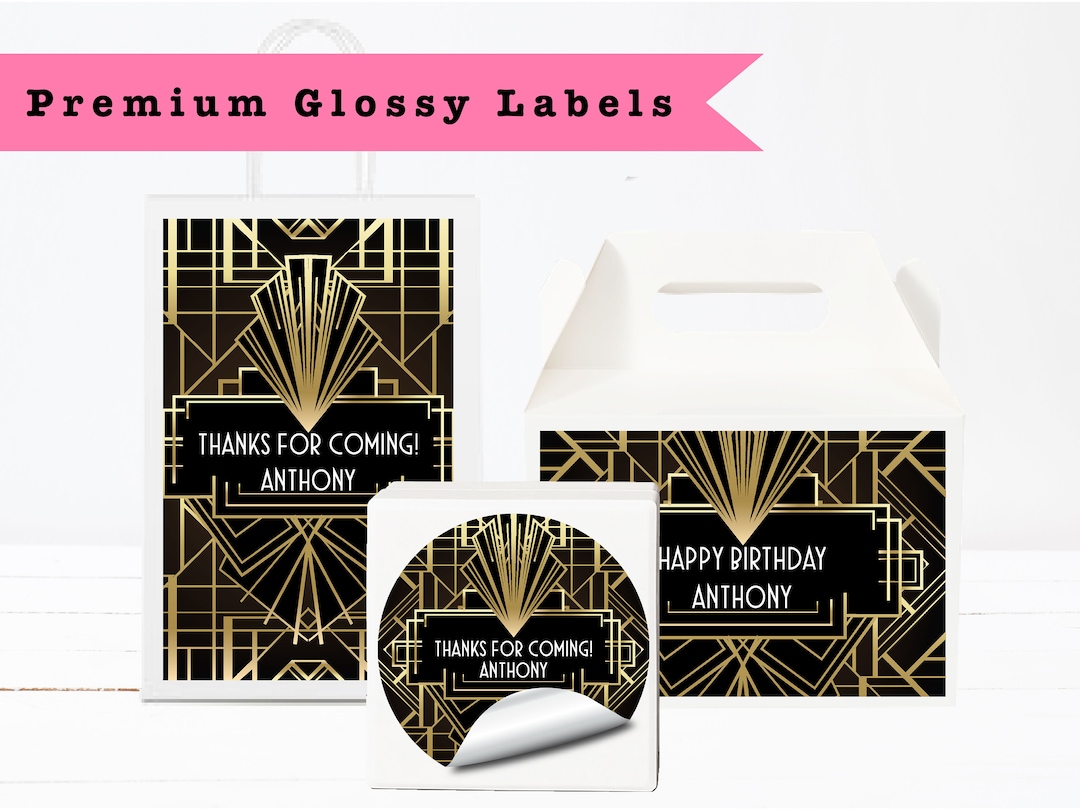 Elegant Gatsby Art Deco Roaring 20s Black Gold Geometric PRINTED GLOSSY ...