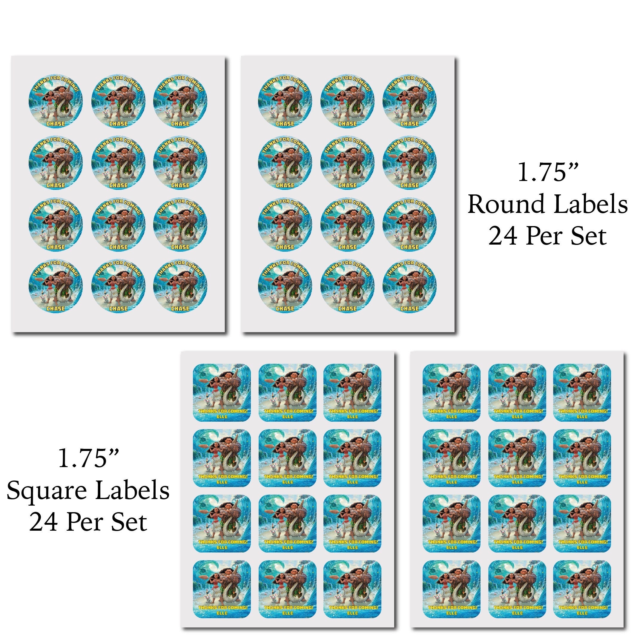 Moana PRINTED GLOSSY LABELS for Party Favor Bags Gable - Etsy