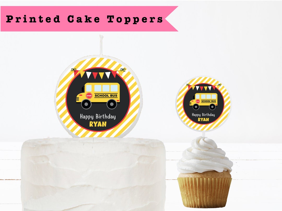 School Bus Wheels on the Bus Personalized Candle Cake Topper Cupcake ...