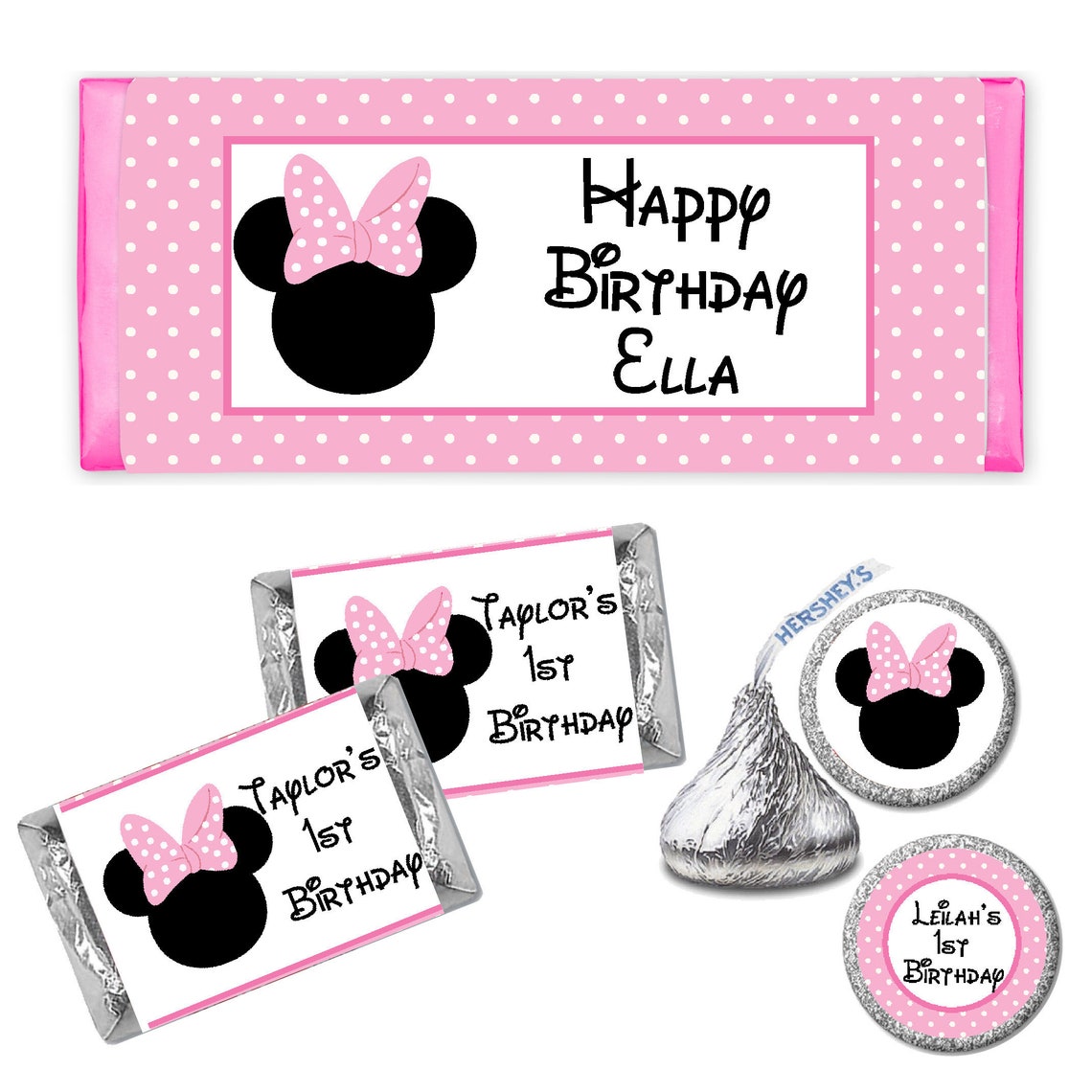 Mouse Head Minnie Inspired Pink & Black PRINTED CANDY BAR - Etsy