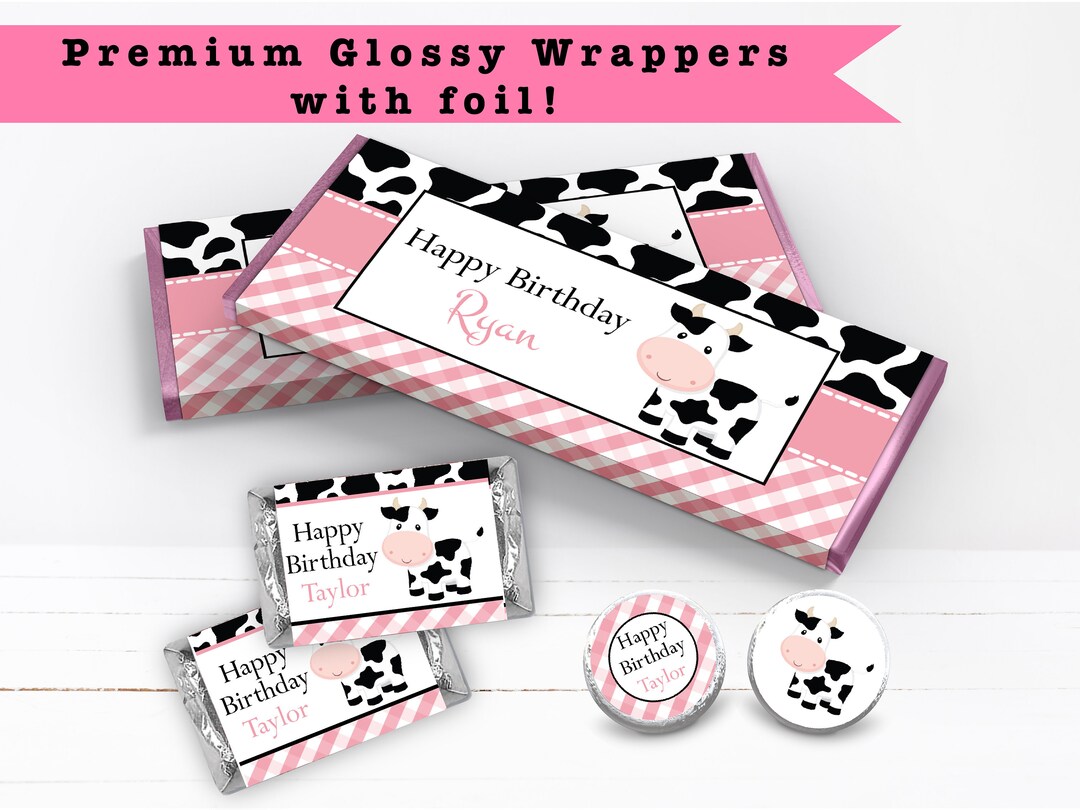 Little Cow Baby Girl Pink Gingham Cow Print Pattern PRINTED CANDY BAR ...