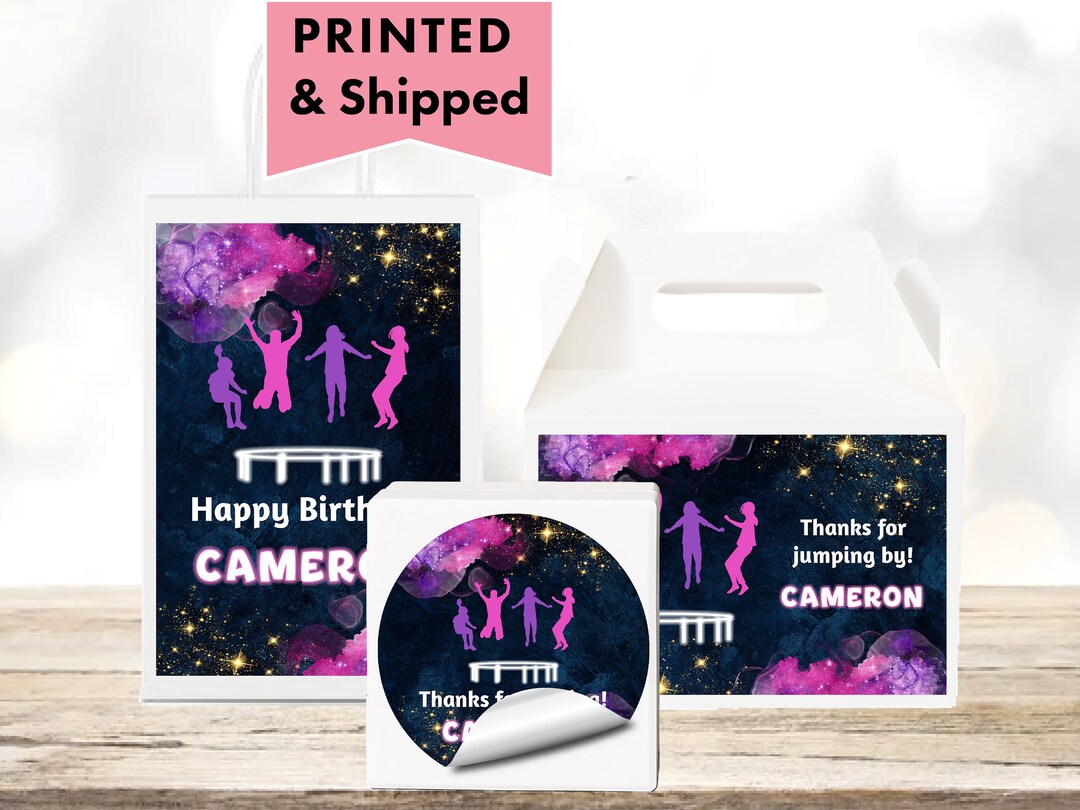 Jump Trampoline Park Birthday Gym Party Glow in Dark Galaxy Gold ...