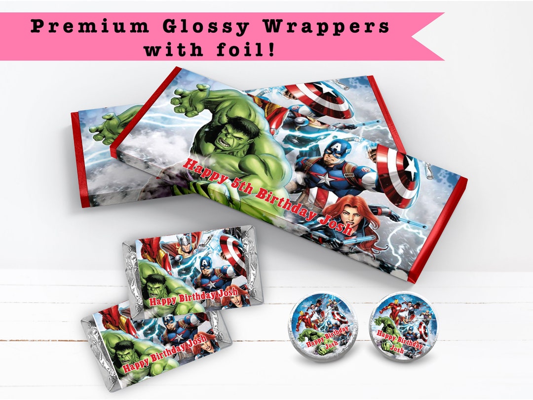 Avengers PRINTED CANDY BAR Wrappers Chocolate Bar Kiss Stickers Labels ...