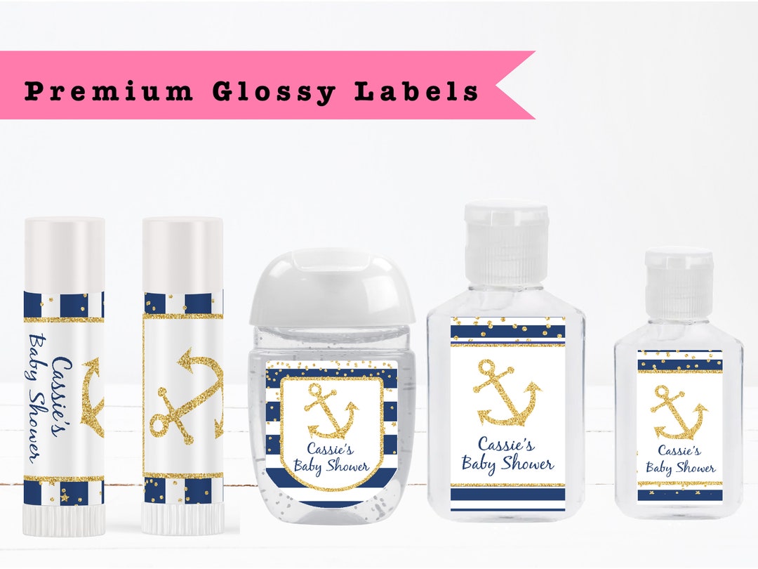 Nautical Anchor Navy Blue Stripes Gold Confetti PRINTED GLOSSY LABELS ...