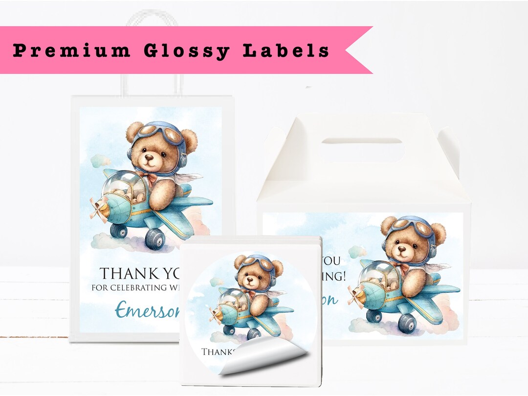 Teddy Bear Boy Airplane Flying Pilot Teddy Cute Aviation Theme PRINTED ...