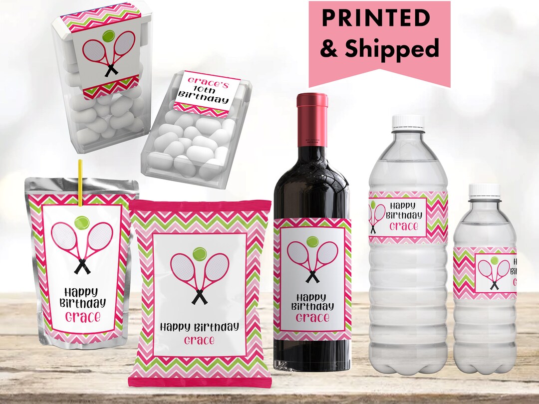 Tennis Sports Preppy Tennis Star Tennis Themed Party Chip Bag, Water ...