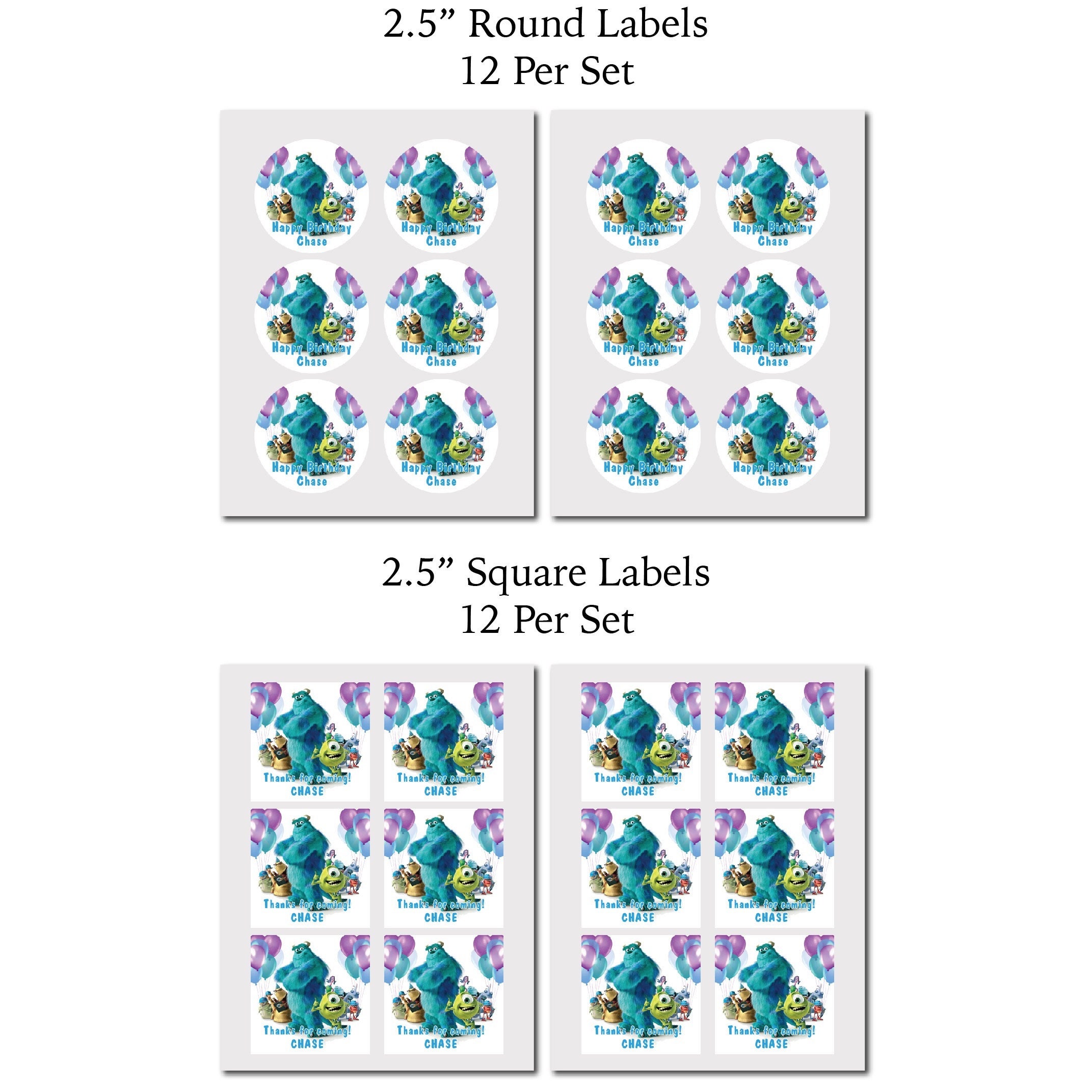 Monsters Inc PRINTED GLOSSY LABELS for Party Favor Bags - Etsy