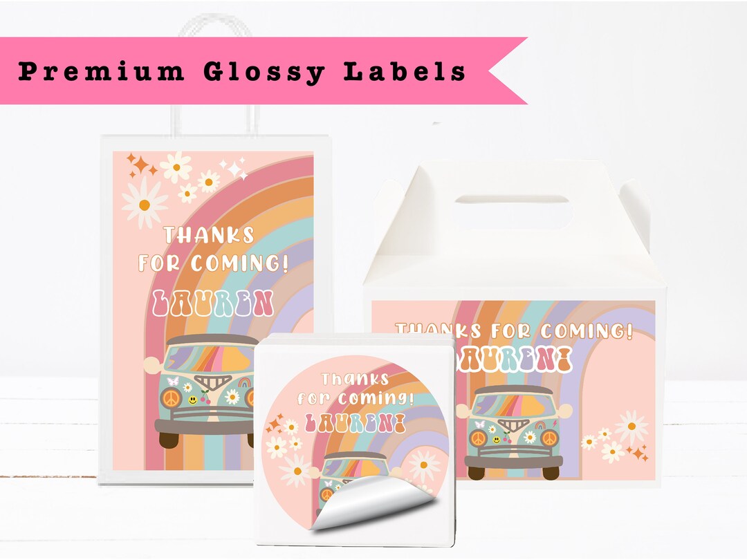 Groovy Retro Camper Van Boho Daisy Floral Hippie Rainbow PRINTED GLOSSY ...