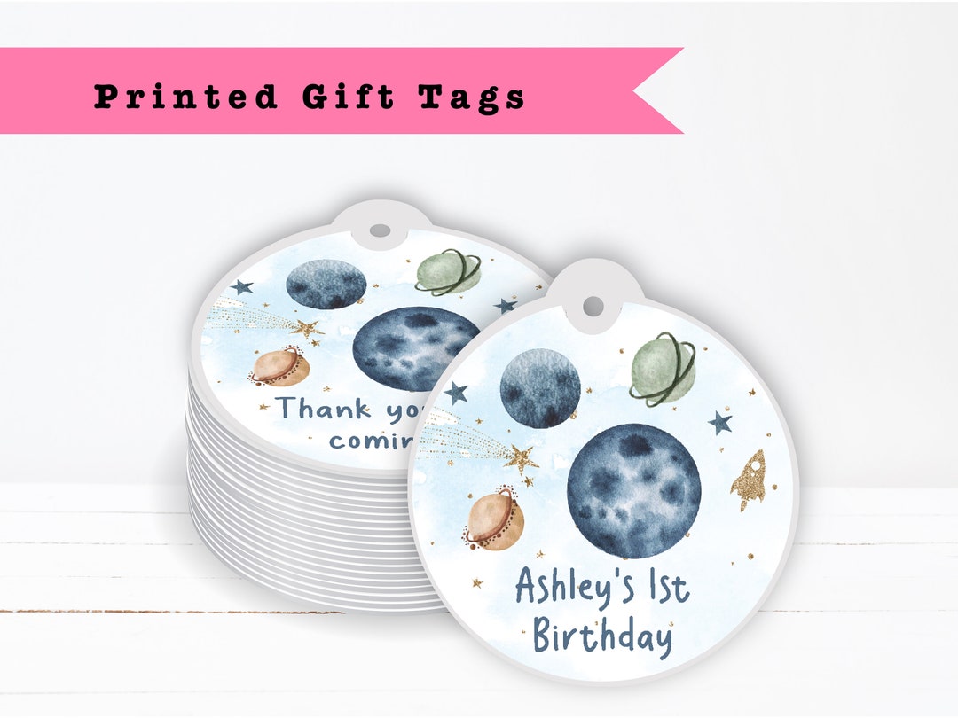 Outer Space Planets Rocket Ship Stars Gold Glitter - PRINTED GIFT TAGS ...