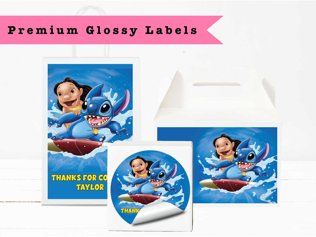 Lilo & Stitch - PRINTED GLOSSY LABELS - for Party Favor Bags, Gable ...