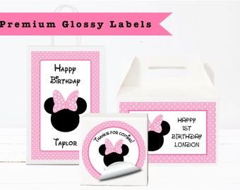 Mouse Head Minnie Inspired Pink & Gold PRINTED GLOSSY LABELS - Etsy