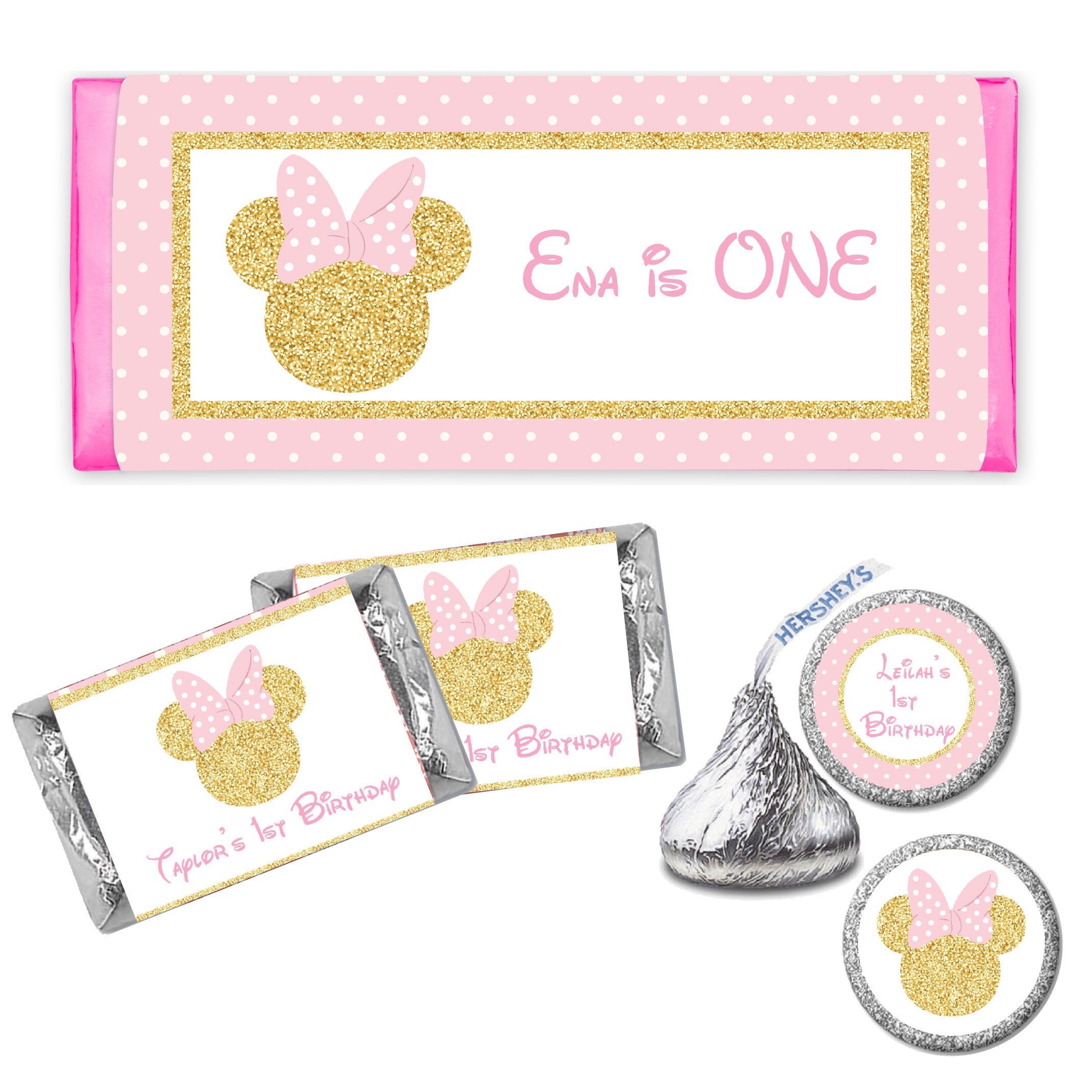 Mouse Head Minnie Inspired Pink & Gold PRINTED CANDY BAR | Etsy