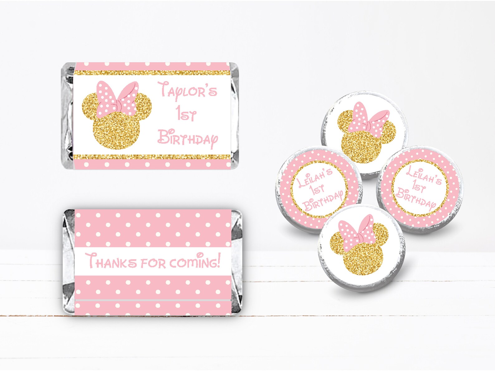 Mouse Head Minnie Inspired Pink & Gold Candy Bar Wrappers - Etsy