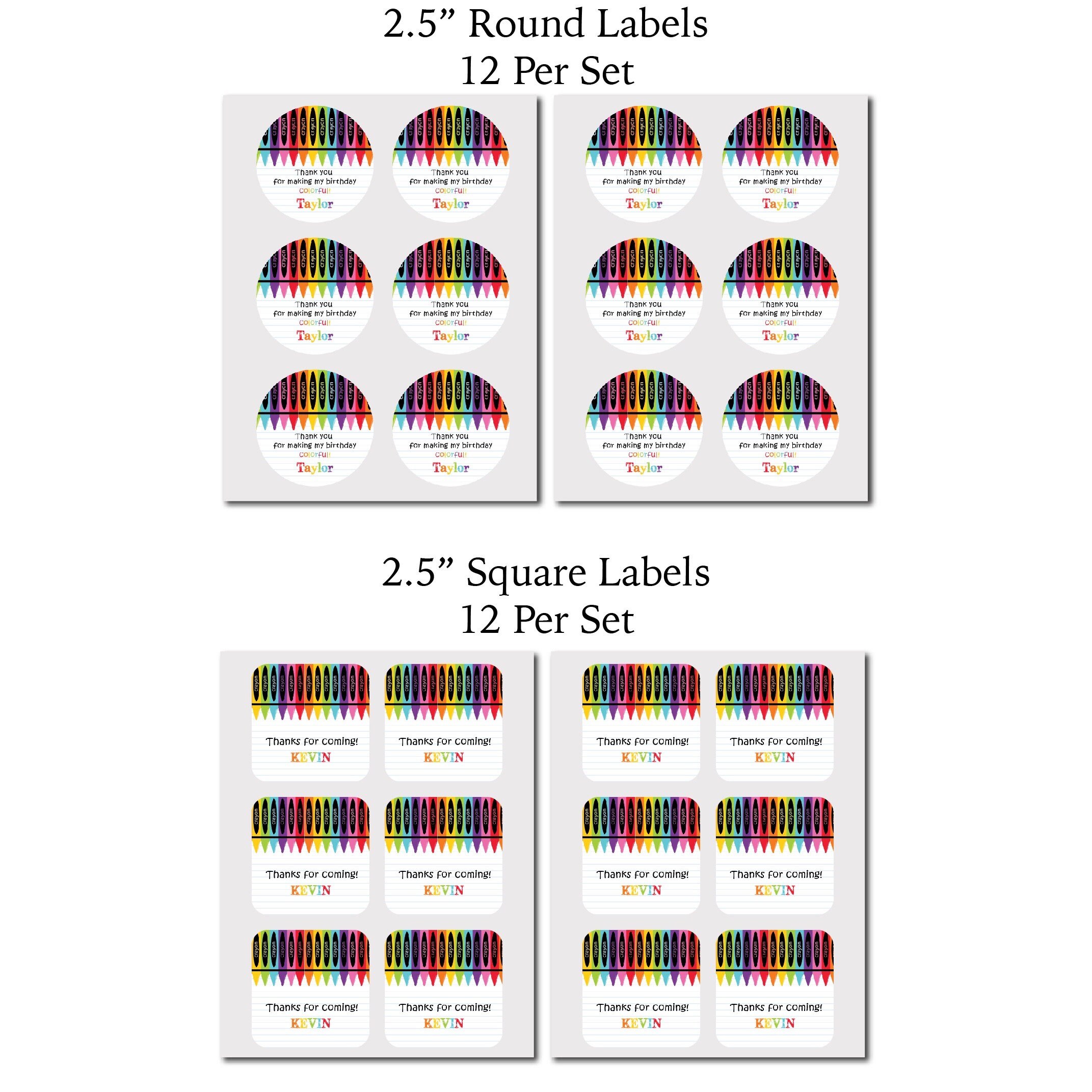 Coloring Crayon Art Colorful Rainbow PRINTED GLOSSY LABELS - Etsy