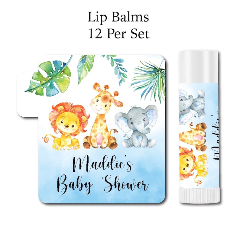 Sweet Safari Jungle Animals Blue Watercolor - Lip Balms Chap Stick or ...