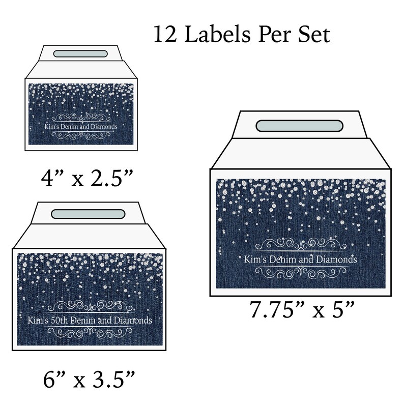 Denim & Diamonds Any Age or Occasion PRINTED GLOSSY LABELS - Etsy