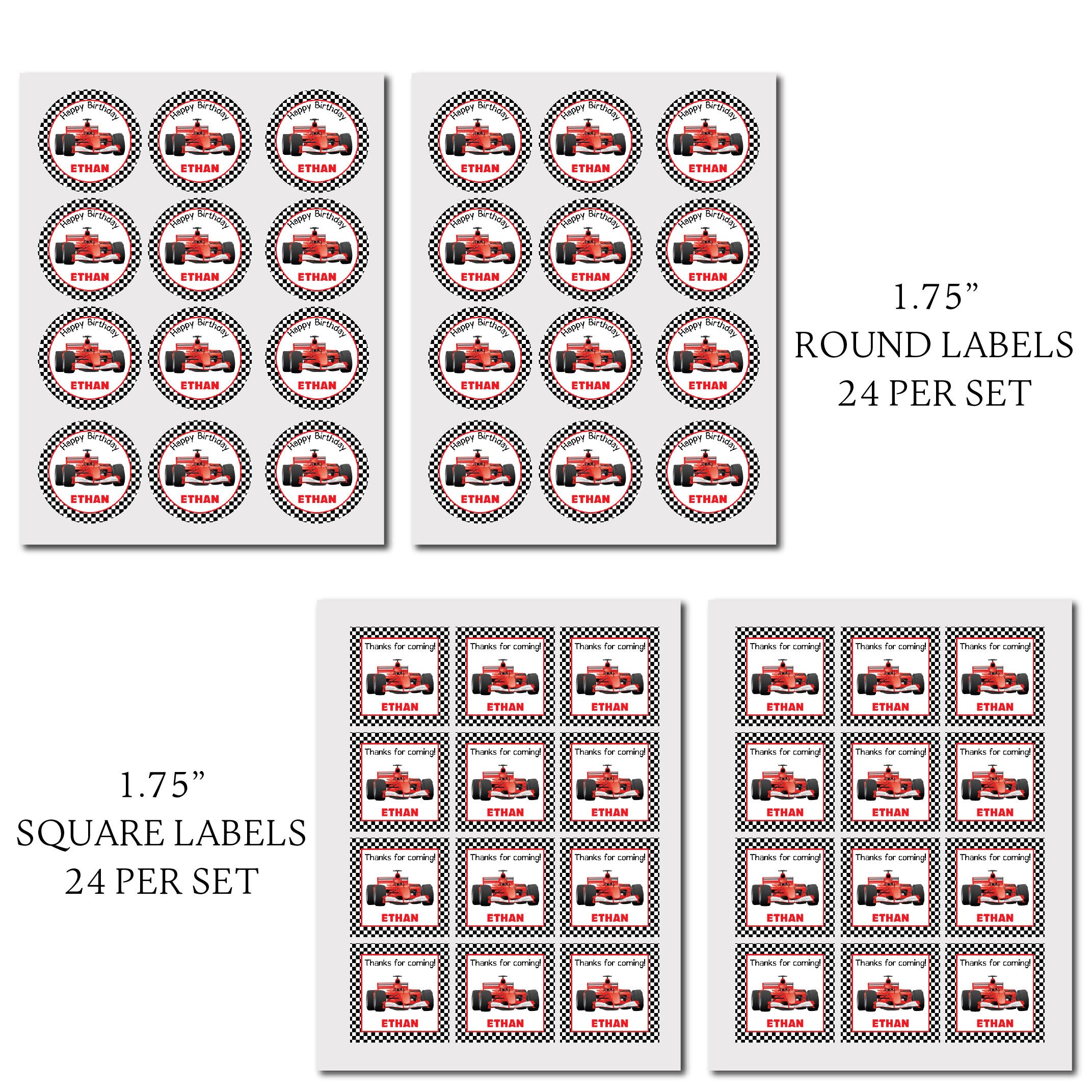 Red Race Car Checkered Flag Two Fast Racing PRINTED GLOSSY - Etsy