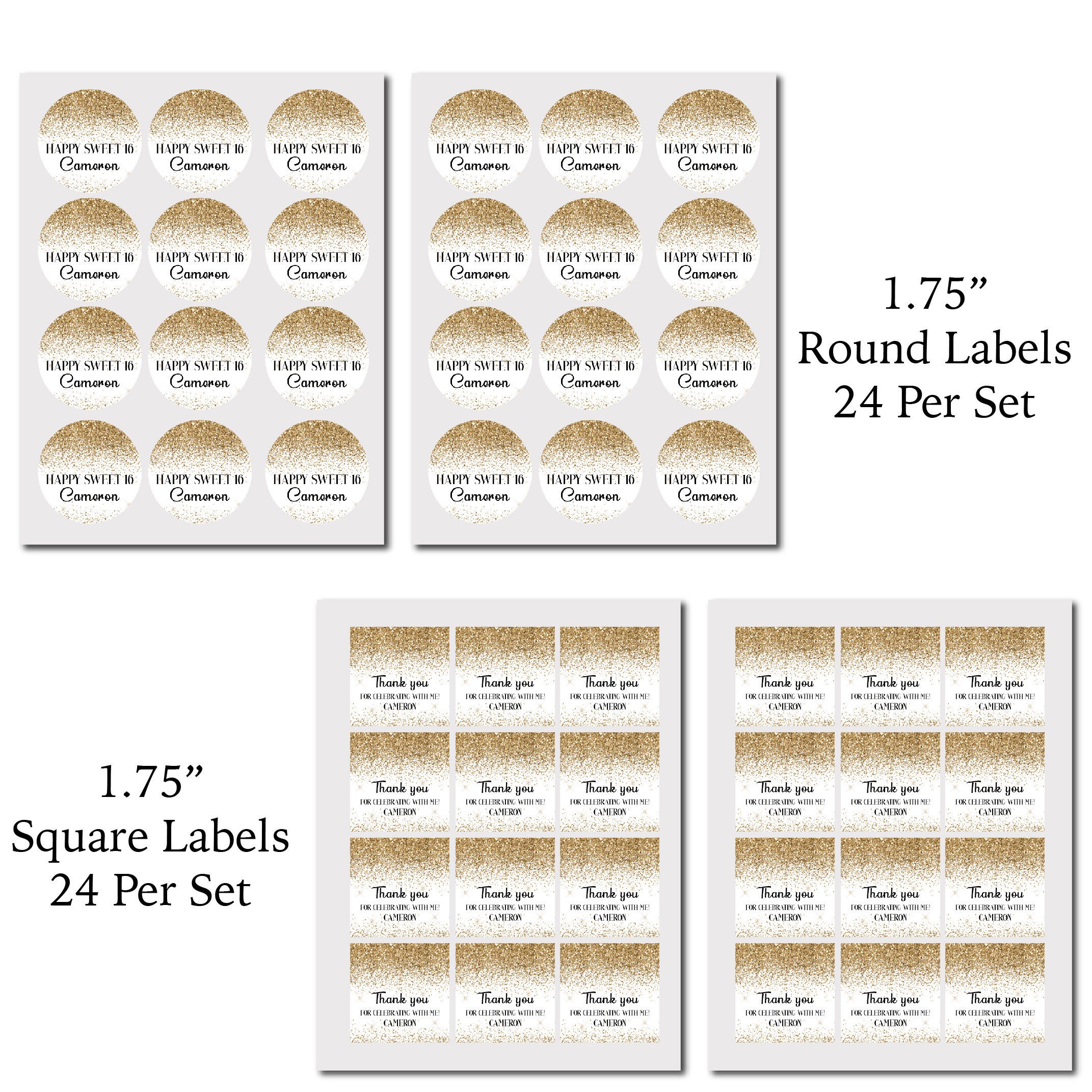 Gold Glitter Sparkles Modern Luxury PRINTED GLOSSY LABELS | Etsy