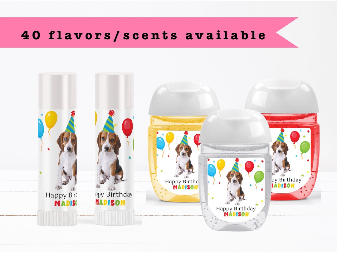 Beagle in Party Hat Puppy Dog Balloons Kids Birthday Party Lip Balms ...