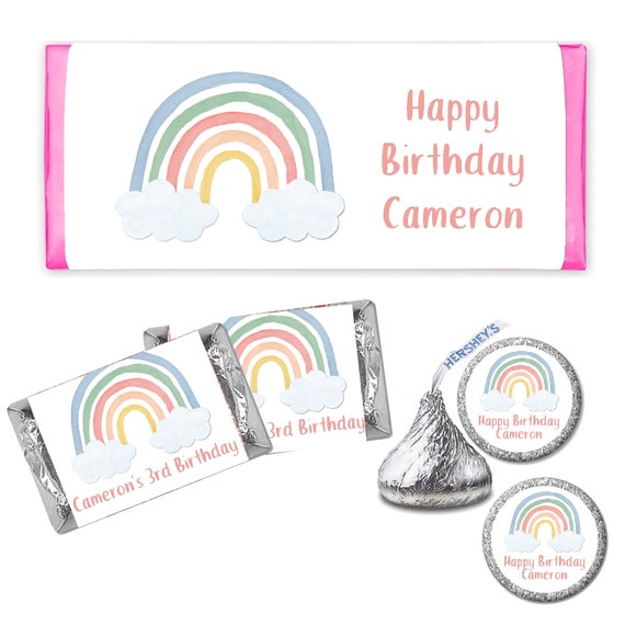 Pastel Watercolor Rainbow PRINTED CANDY BAR Wrapper Labels | Etsy