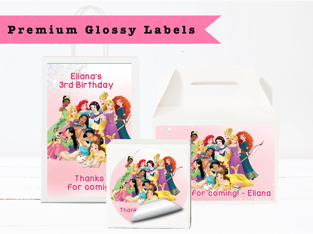 Princess All Princesses PRINTED GLOSSY LABELS for Party Favor Gift Bags ...