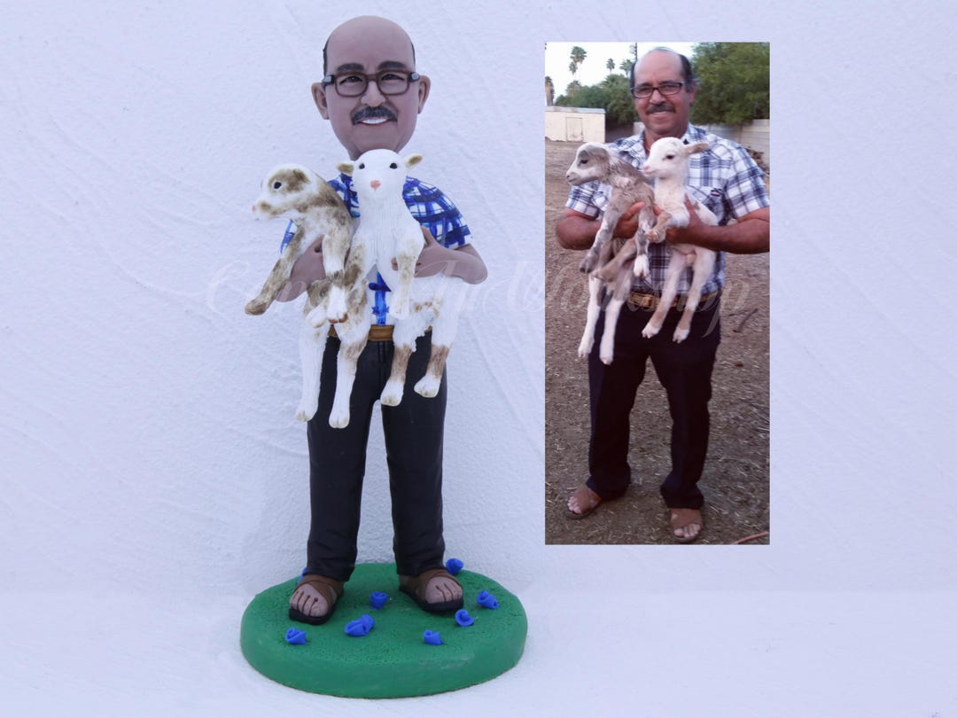 Custom Grandpa Bobblehead With Two Lambs, Personalized Man and Animal ...