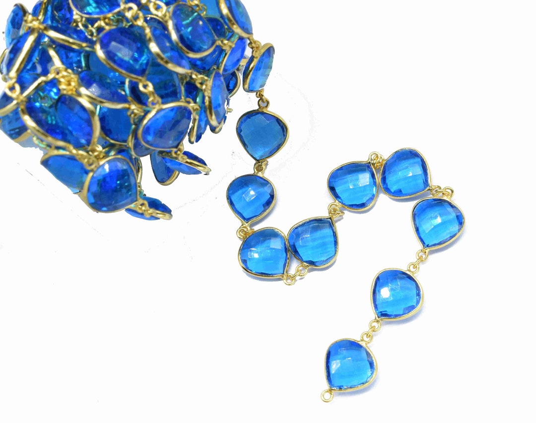 Blue Topaz 12mm Heart Shape Bezels Chain,blue Topaz Gemstone Jewelry ...