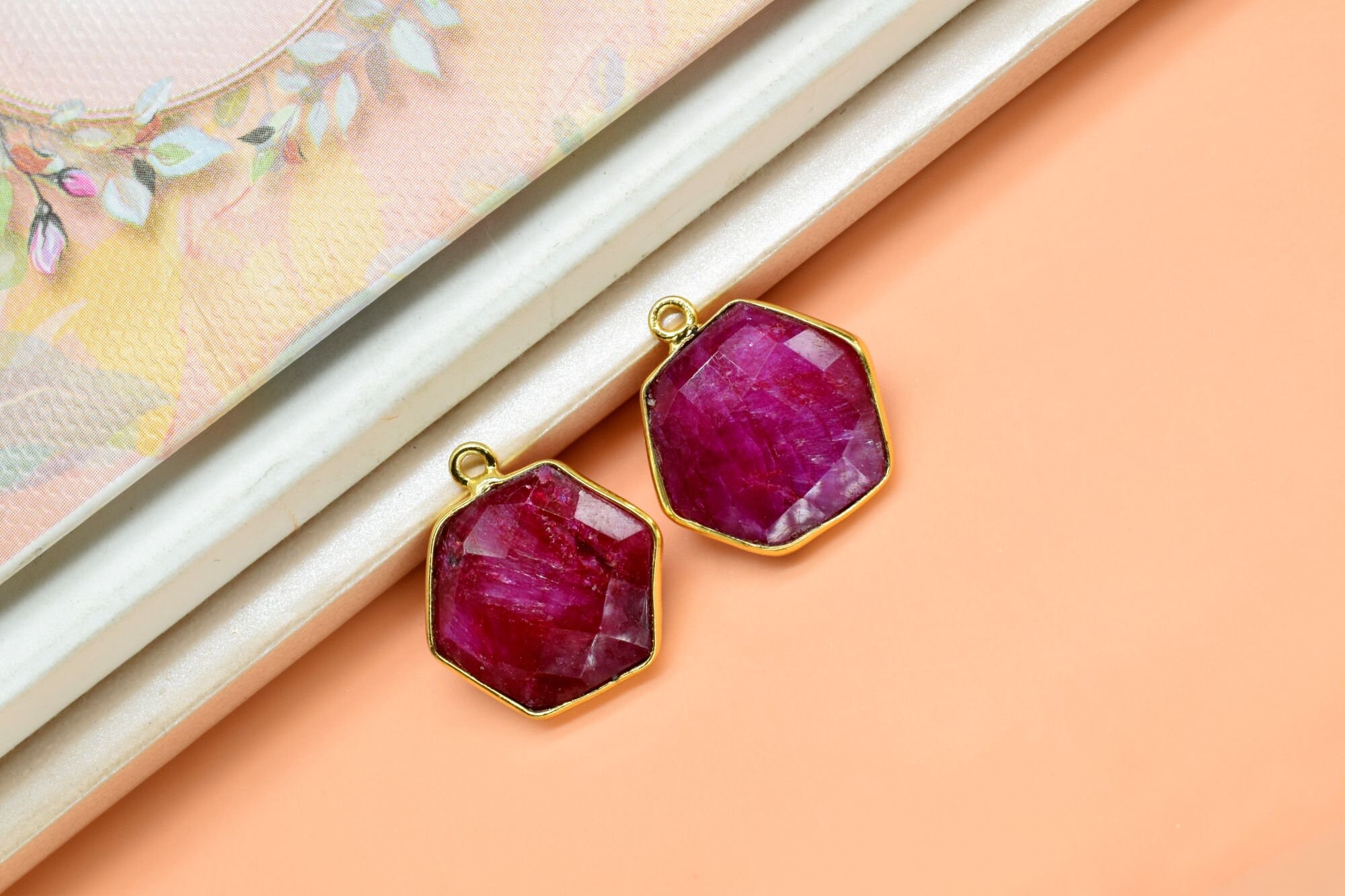 Ruby 16mm Hexagon Shape PendantGold Plated Single Bail | Etsy