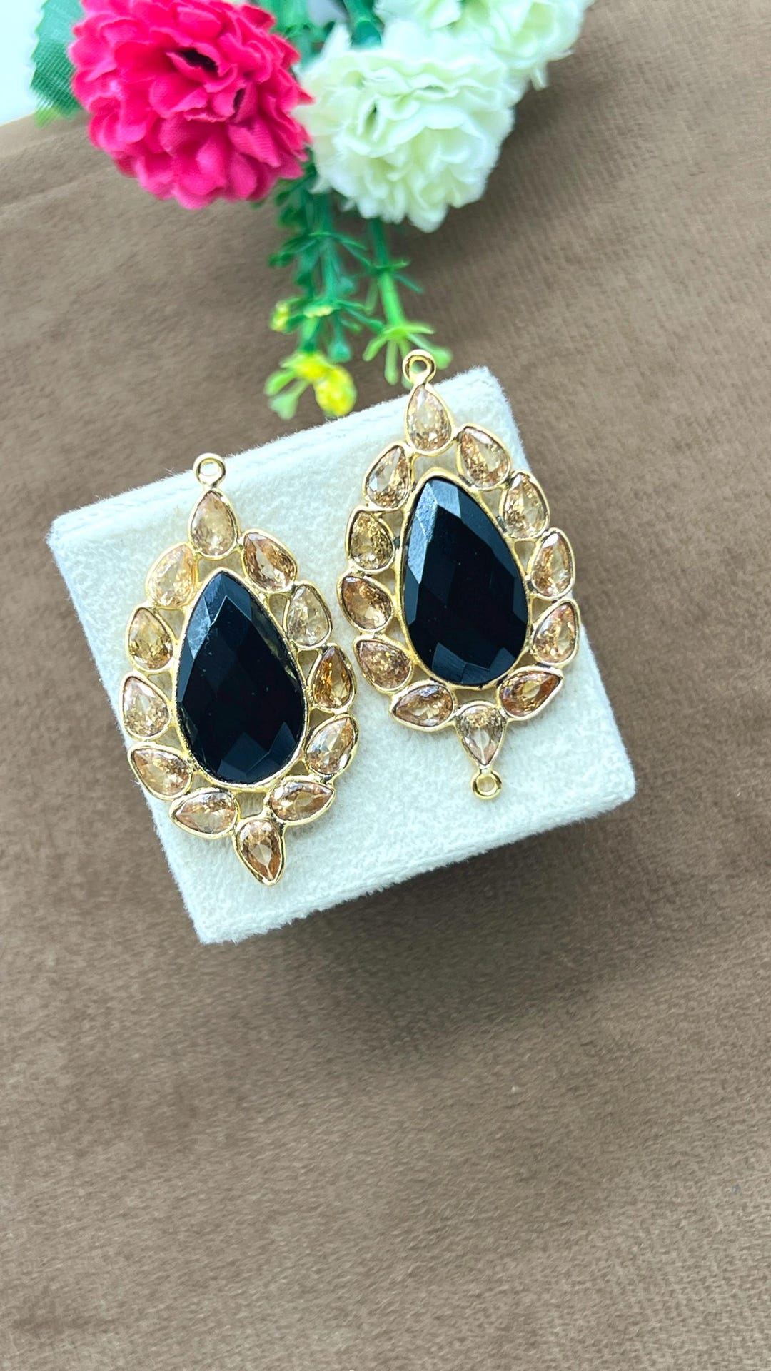 Mystic Black Onyx Connector | Handmade Earring Connector | Black Onyx ...