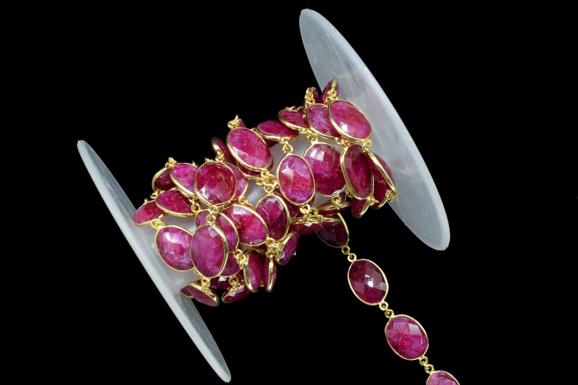 Ruby Connector Link Chain-ruby Bezel Chain, Ruby Free Shape Connector ...