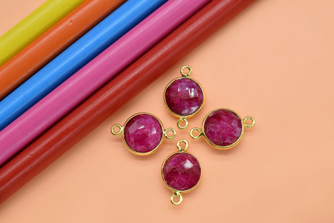 Ruby 10mm Round Double Bail Connectors,ruby Pendant,ruby Round Gold ...