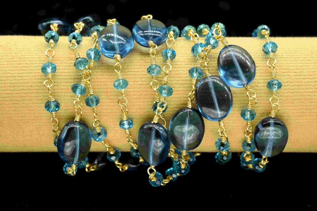 Blue Topaz Smooth Oval Shape Chain,blue Topaz Gold Plated Rosary Beaded ...