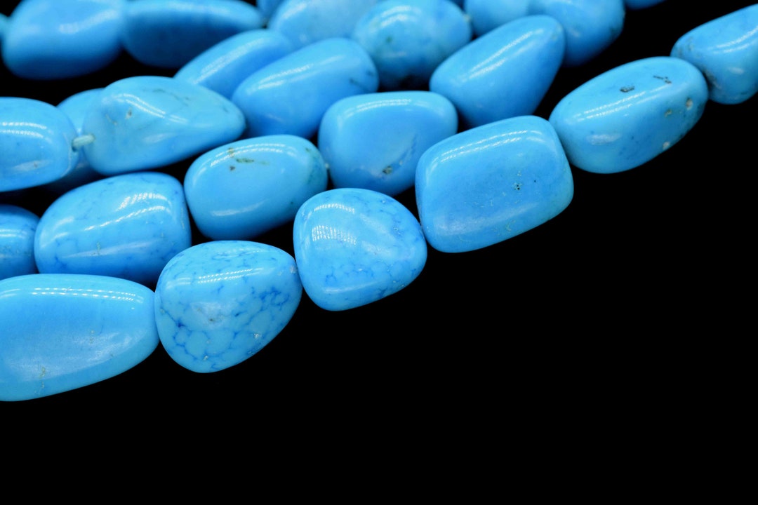 Blue Turquoise Smooth Nuggets Shape Beads Gemstone, 8" Strand Blue ...
