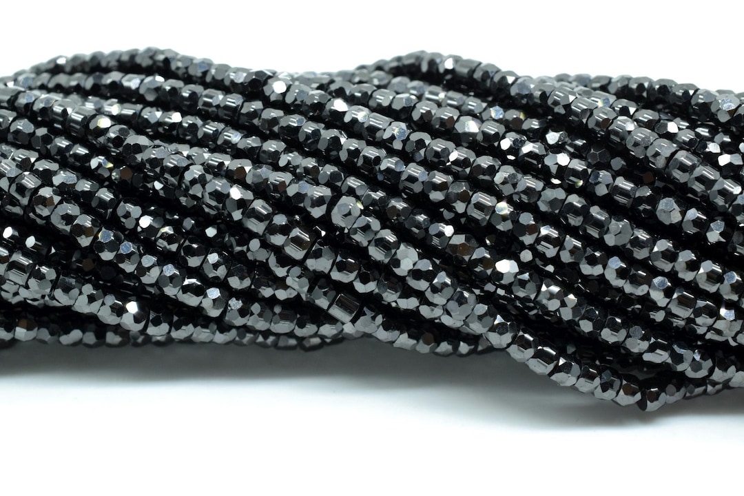 Zircone cubico nero naturale sfaccettato Rondelle 3MM Fili di perline ...