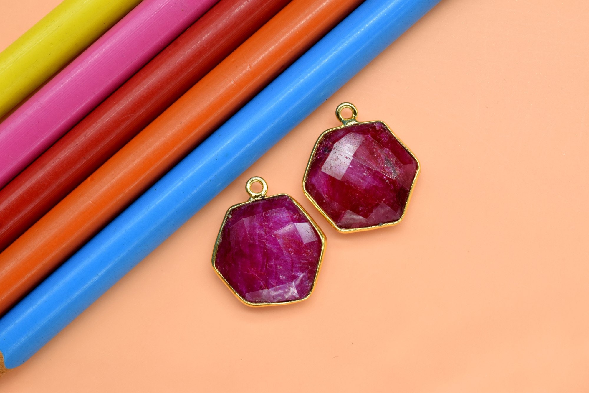 Ruby 16mm Hexagon Shape PendantGold Plated Single Bail | Etsy