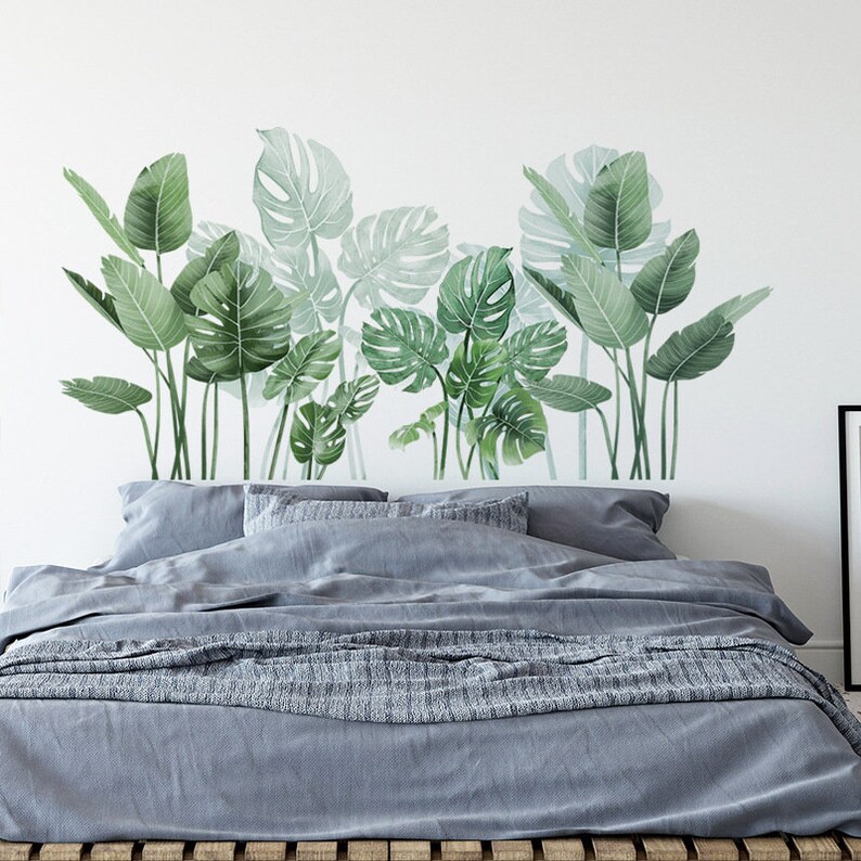 Green Jungle Leaves Wall Sticker Tropical Plant Leaf Wall Etsy